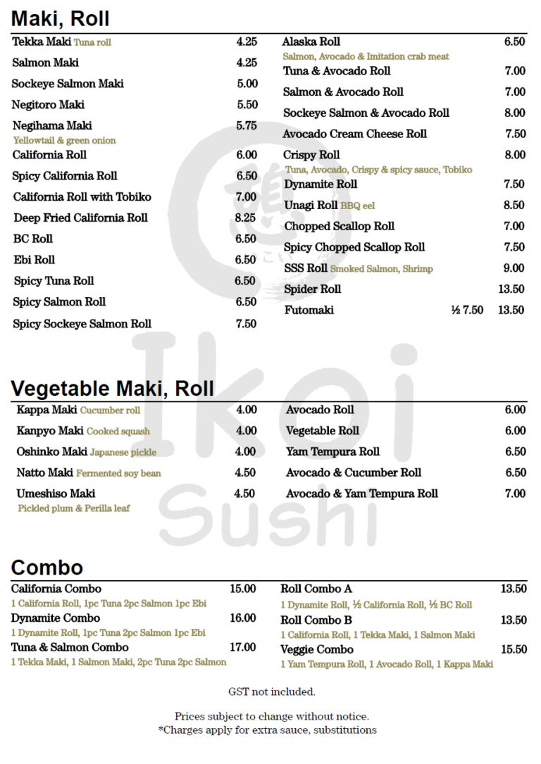 Menu (Takeout Version) – Ikoi Sushi